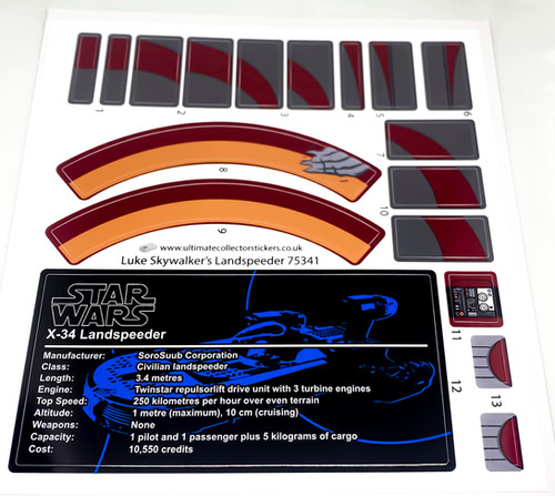 Lego Star Wars UCS Sticker Sheet for Luke Skywalker’s Landspeeder 75341 ...