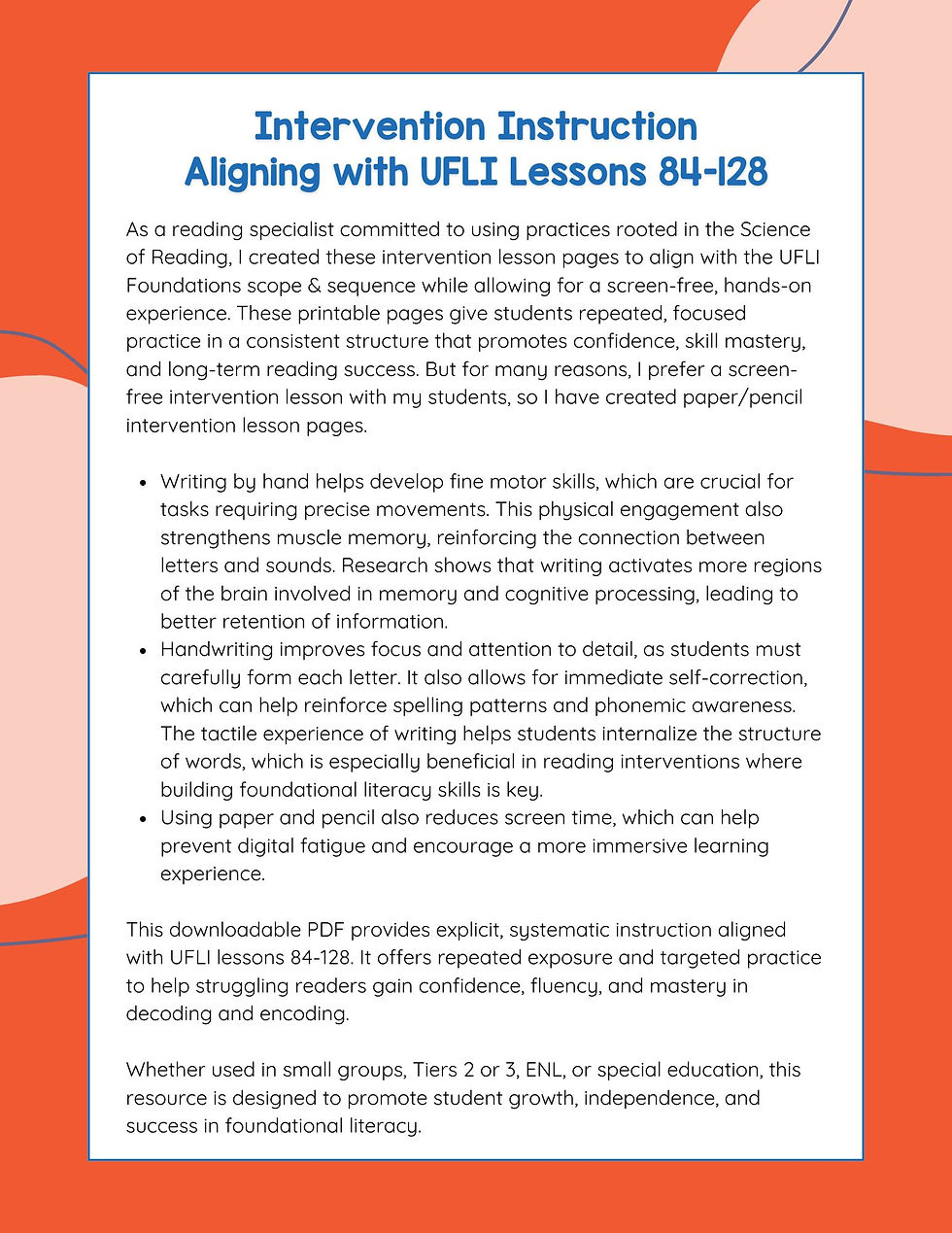 Tier 2 & 3 Intervention Lessons - Supports UFLI Scope & Sequence L 84 ...