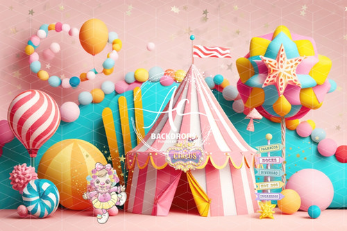 Fundo Fotográfico em Tecido - Circo Rosa - 3D | AC Backdrops