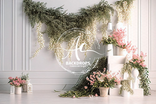 Fundo Fotográfico em Tecido - Floral Branco -3D | AC Backdrops