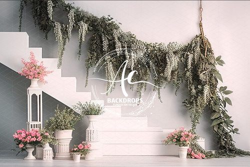 Fundo Fotográfico em Tecido - Floral Branco -3D | AC Backdrops