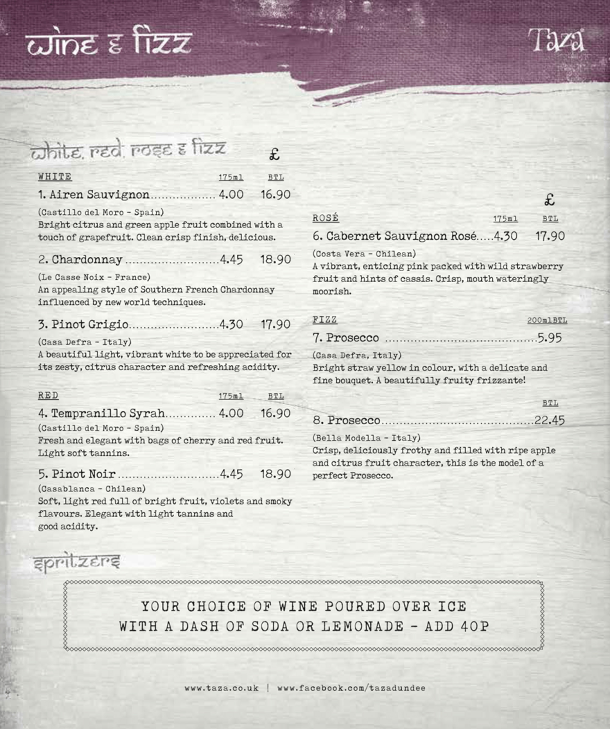 MENUS | Taza Restaurant & Takeaway/Delivery | Eating in / out Dudee ...
