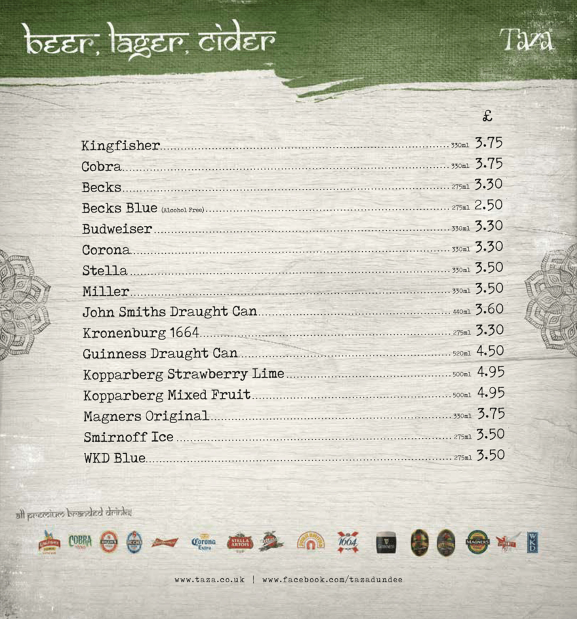 MENUS | Taza Restaurant & Takeaway/Delivery | Eating in / out Dudee ...