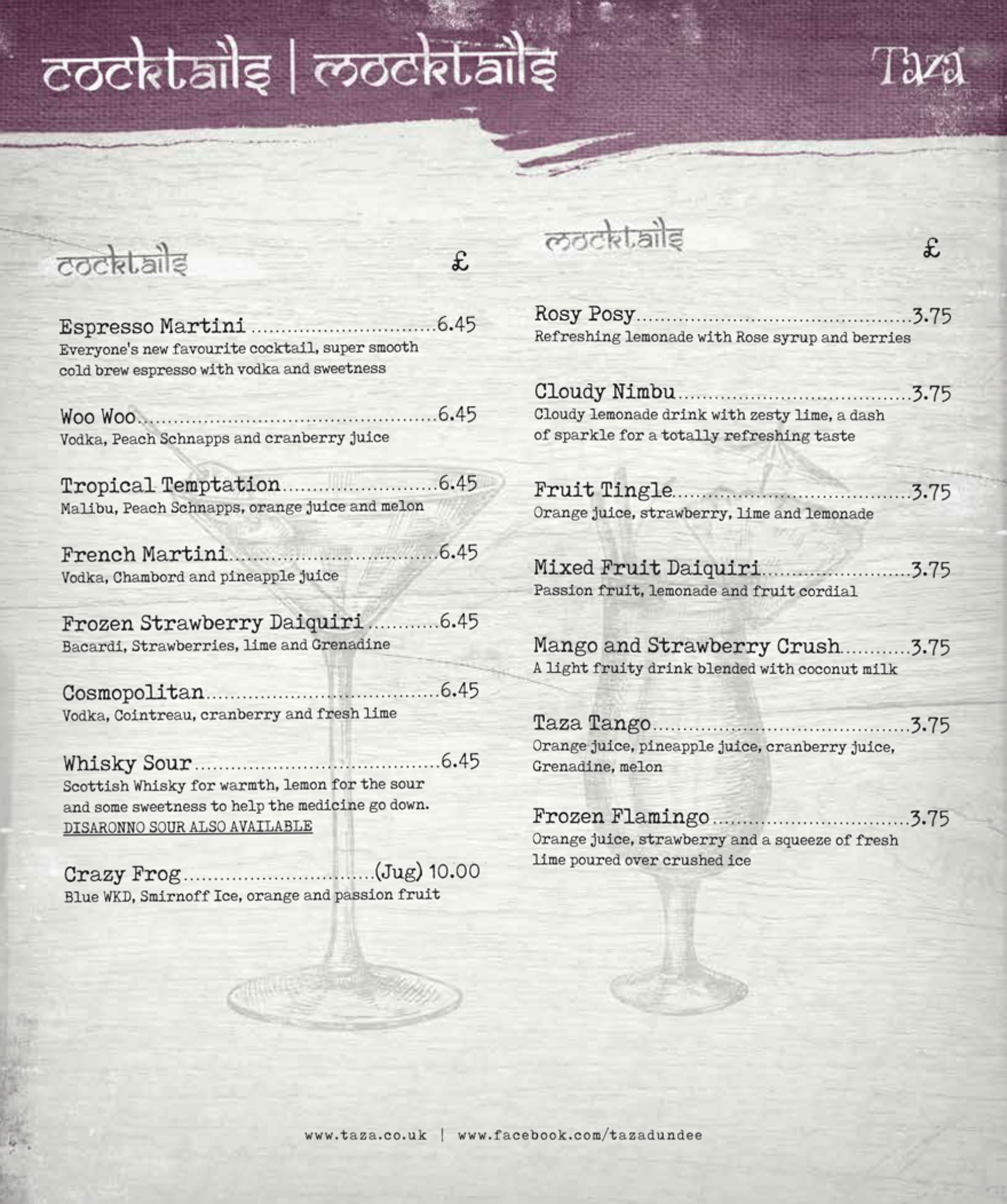 MENUS | Taza Restaurant & Takeaway/Delivery | Eating in / out Dudee ...