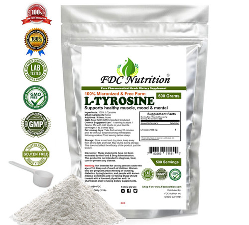 Tyrosine Pure Powder USP alertness muscle mass energy All Size | FDC ...