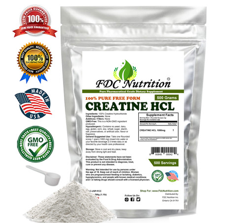 Creatine HCL Powder Build Muscle Kosher ALL VARIATIONS | FDC NUTRITION INC