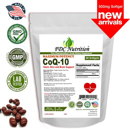 CoQ-10 500mg 60 Vegan Soft gels Coenzyme Heart Support | FDC NUTRITION INC