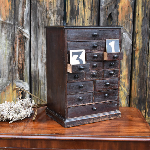 Antique Watchmakers Collectors Ebonised Pine Cabinet Bank of Drawers ...