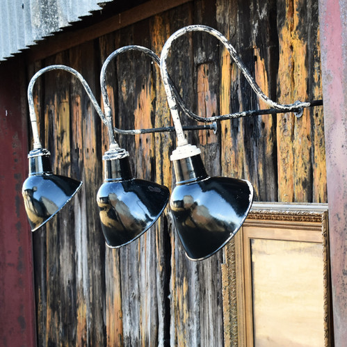 Antique Vintage Swan Neck Wall Lights English Enamel Black Pub ...