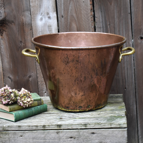 Antique Large Rolled Edge Riveted Two Handle Copper Pail Bowl Basin ...