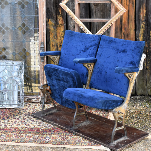 Antique Original Cast Iron Blue Velvet Cinema Theatre Seats Flip Down ...