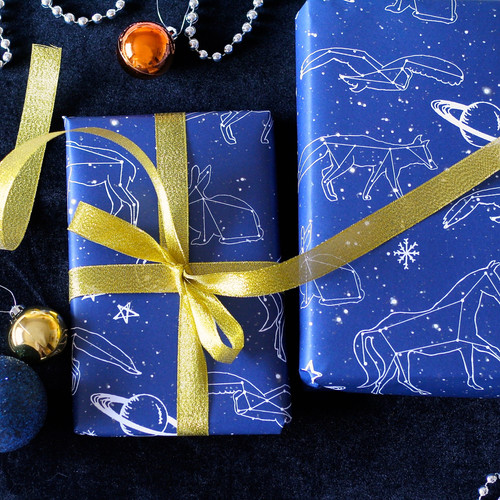Constellation Moon and Planets Christmas Wrapping Paper | Laura Crow