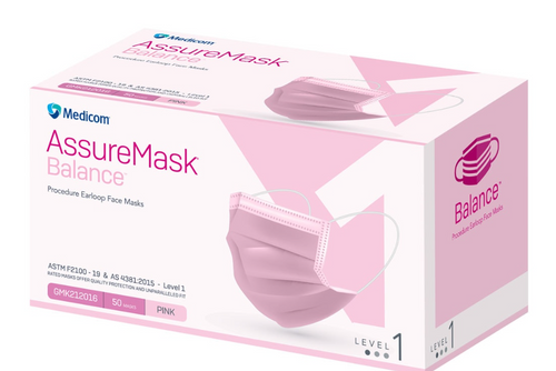 LEVEL 1 MEDICOM ASSUREMASK DISPOSABLE FACEMASK PINK PACK OF 50 | OLEGO ...