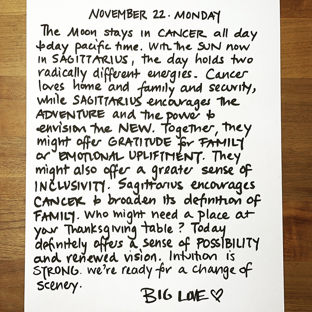 Moon Notes - November 22, Moon in Cancer