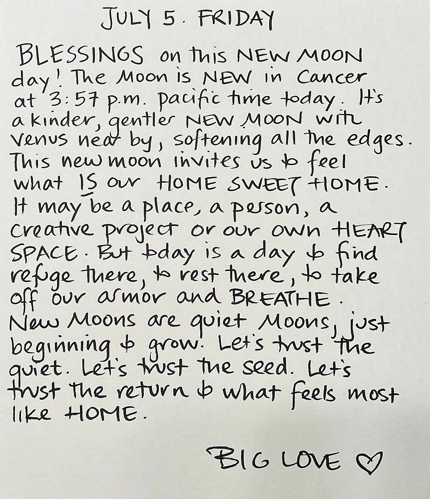 Moon Notes - July 5, New Moon in Cancer