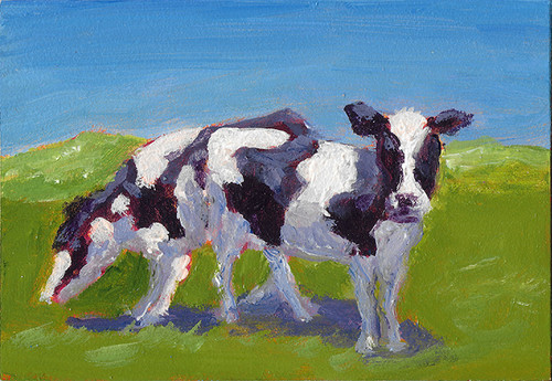 Sunday Cows, Mini Painting, 2" x 3.5" with Easel | Carol Young Fine Art
