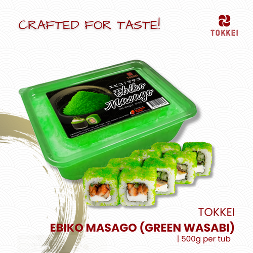 TOKKEI Ebiko Masago (Green Wasabi) (Capelin Roe) | 500g | Seafood Turbo