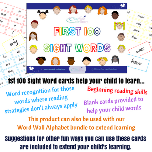 First 100 Sight Words (laminated set) | calm-mind-calm-body