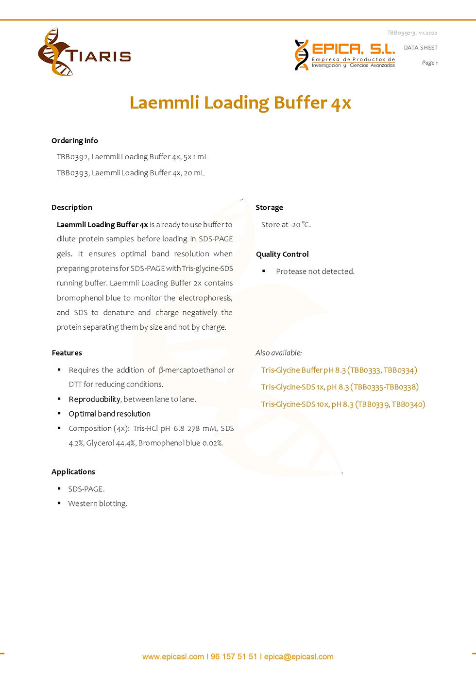 Laemmli Loading Buffer 4x | EPICA, S.L.