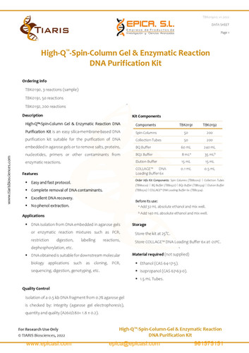 High-Q™-Spin-Column Gel & Enzymatic Reaction DNA 50 rxn | EPICA, S.L.