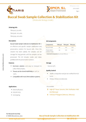 Buccal Swab Sample Collection & Stabilization Kit 50 ud | EPICA, S.L.