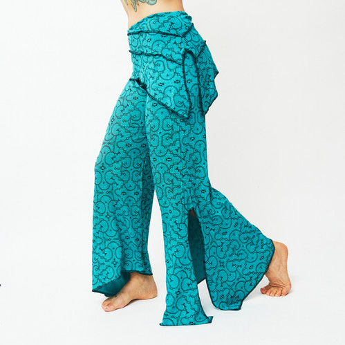 Shipibo Bell Slit Pants Turquoise | Katari Center