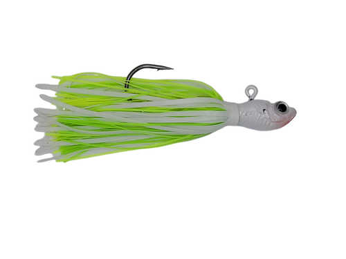White + Green Silicone Bucktail Jig | Chasing Stripers Fis