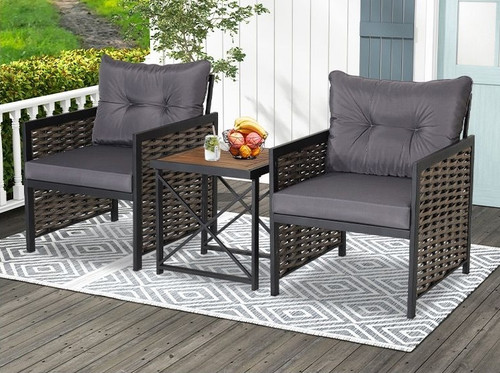 2 Seater Patio Set with Grey Cushions - Outdoor Furniture