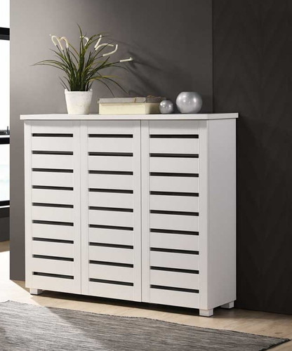 White Shoe Cabinet Storage Unit with 3 Slatted Doors | Moda@Home