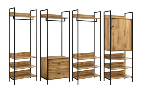 Set of 4 Industrial Open Wardrobe Units in Golden Oak | Moda@Home