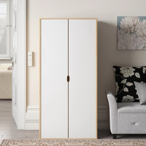 Small Double Wardrobe in Oak Effect Finish with White Doors | Moda@Home