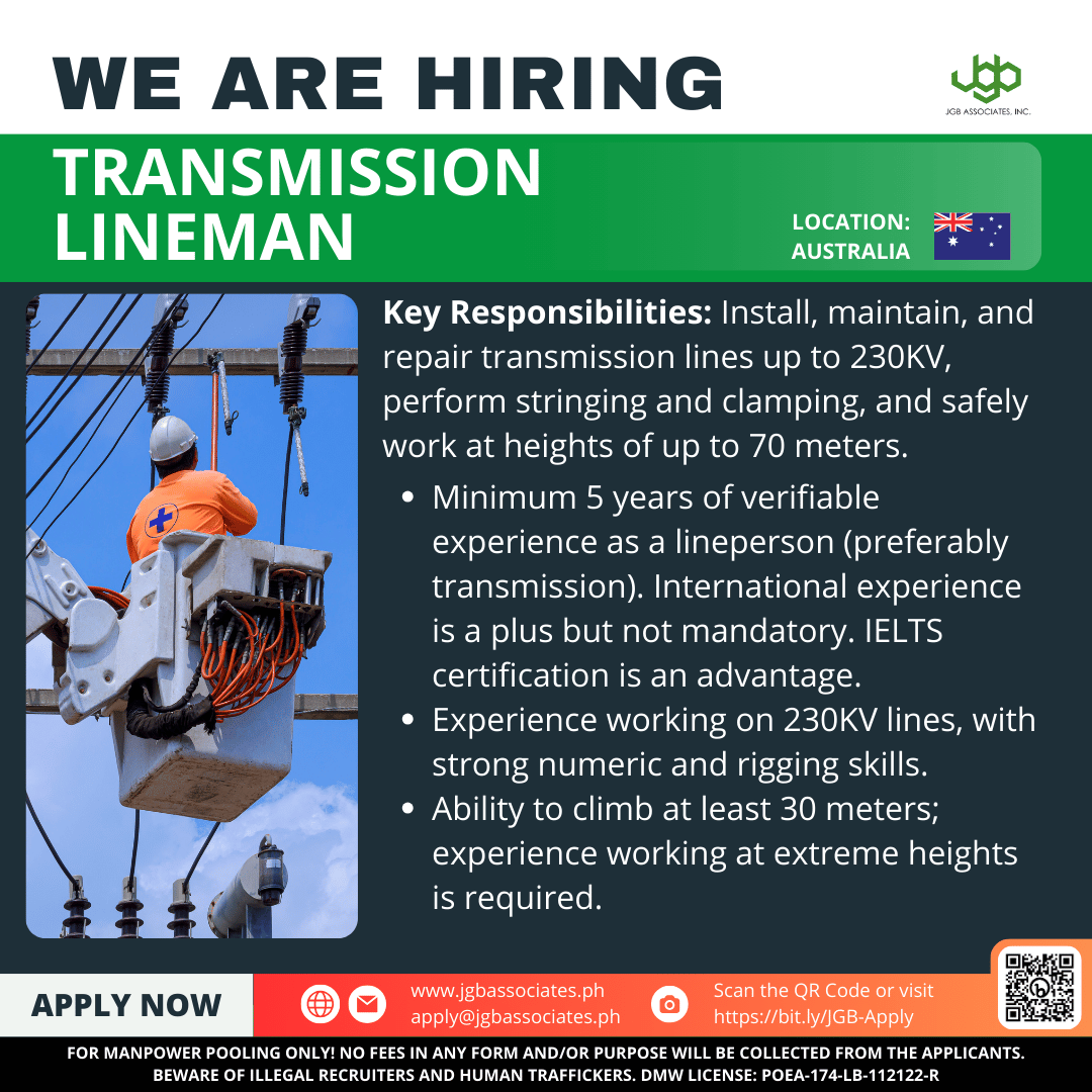 AUSTRALIA & NEW ZEALAND HIRING: Transmission Lineman; Tower Painting ...