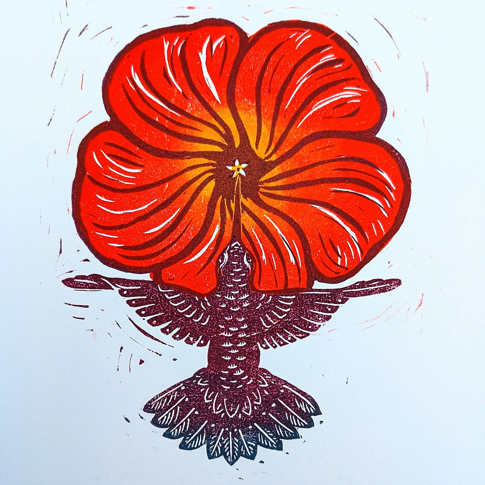 Hummingbird linocut print | Red Hydrant Press