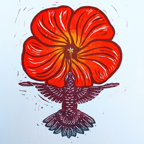 Hummingbird linocut print | Red Hydrant Press