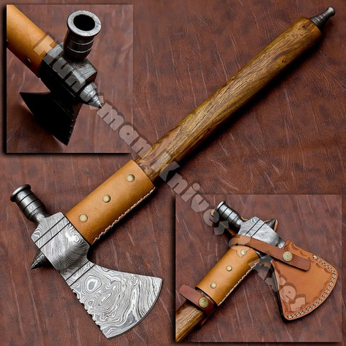 Hand Forged Damascus Steel Native American Smoke Pipe Tomahawk ...
