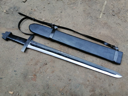 Hand Forged Viking Sword Leather Grip Wood Scabbard | Huntsman Knives And