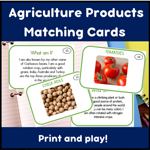 Agriculture products matching game cards | Anne Vize Writing