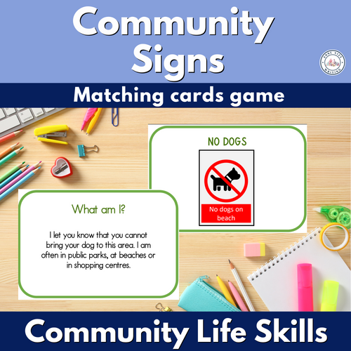 Community and safety signs matching cards | Anne Vize Writing
