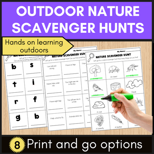 Outdoor nature scavenger hunt printable for STEM | math | reading K to ...