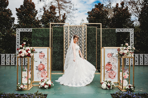 Gold Frame + Floral Hedge Customizable Backdrop | oceanhawksrentals