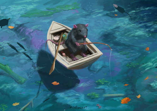 Rat Fishing Art Print | wootusart