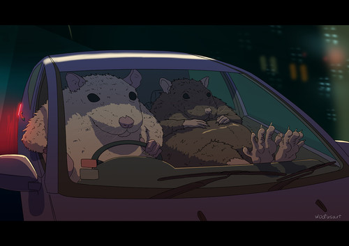 Rat Driving Art Print | wootusart