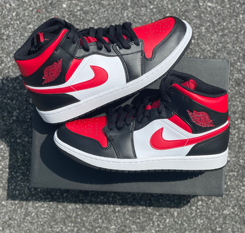 AIR JORDAN 1 MID 'BRED TOE' - (GS) | kicksXclusive