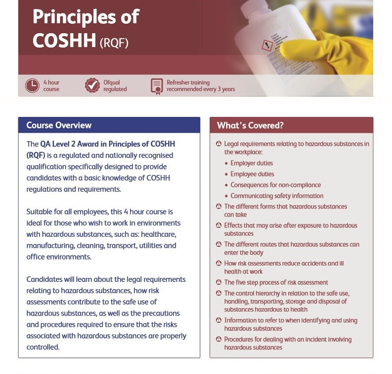 QA L2 Principles of COSHH RQF | planforsafety