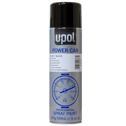 U-POL Power Can Matt Black Aerosol Spray Can 500ml | Car Paint Warehouse