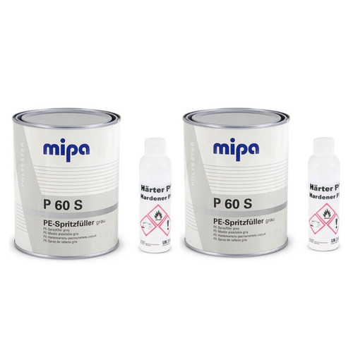 2 X MIPA P60S 2K Polyester Spray Filler + Hardener Primer Surfacer 1 ...
