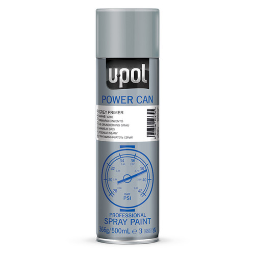 U-POL Power Can Grey Primer Aerosol Spray Can 500ml | Car Paint Warehouse
