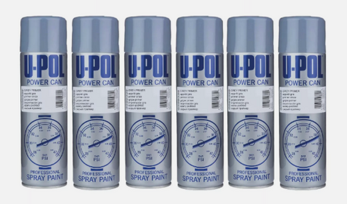 6 x U-POL Power Can Grey Primer Filler 500ml Aerosol Spray Cans UPOL ...