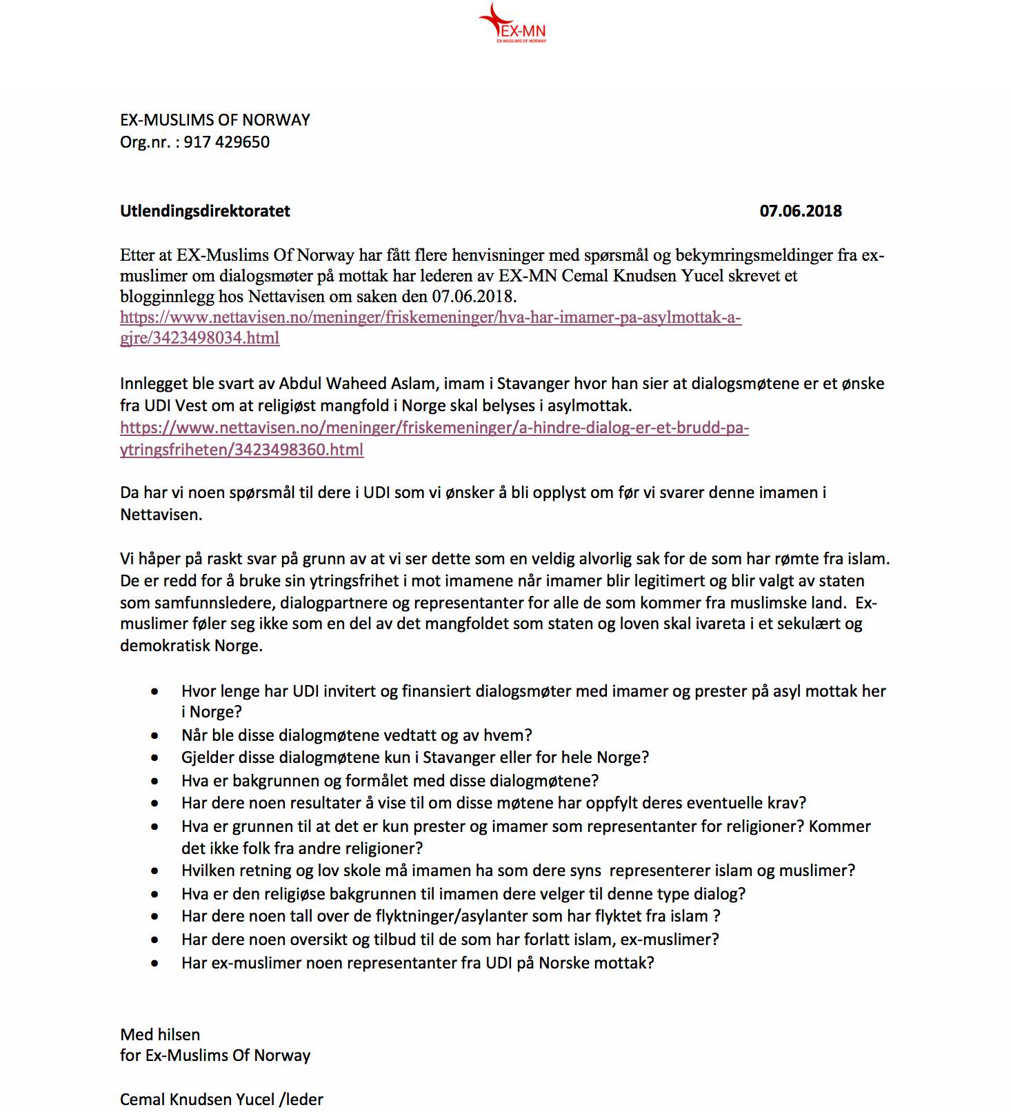 Spørsmål til UDI | Ex-Muslims of Norway | Norge | EX-MN