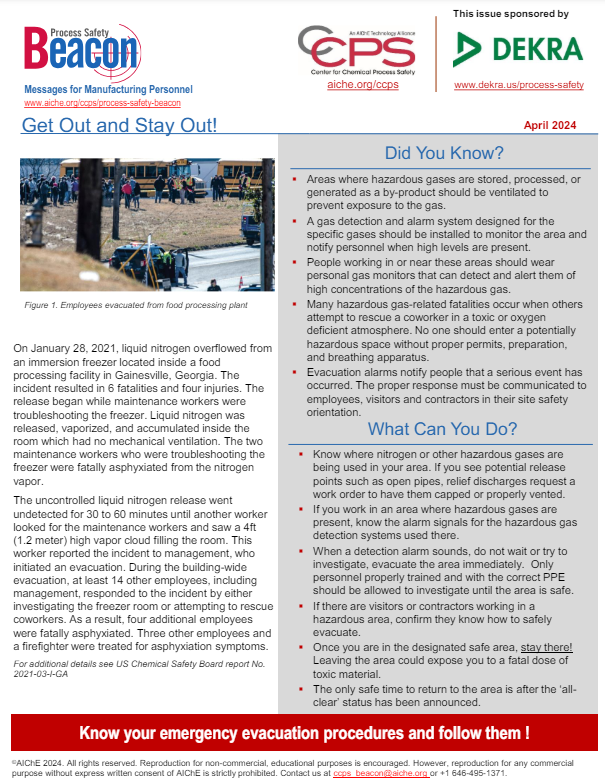 April's CCPS Process Safety Beacon - Get Out and Stay Out!